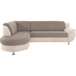 Ecksofa Trendmanufaktur "Rondo 3, zeitlos und bequem, Materialmix, breite Armlehnen, L-Form", beige (beige, tan), B:265cm H:85cm T:190cm, Kunstleder SOFTLUX / Struktur (77% Polyester; 23% Polyacryl);Luxus-Microfaser ALCAZAR (100% Polyester) / Feinstruktur (100% Polyester), Sofas, Ecksofa, wahlweise mit Federkern f&uuml;r mehr Komfort, wahlweise mit Bettfunktion