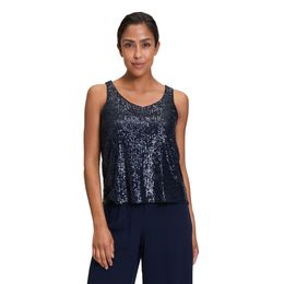 Blusentop Vera Mont "Vera Mont Pailletten-Top mit V-Ausschnitt" Gr. 42, blau (night sky), Damen, Obermaterial: 93% Polyester, 7% Elasthan. Futter: 90% Polyamid, 10% Elasthan., Blusen