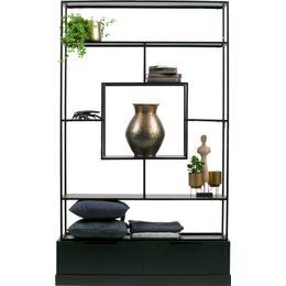 Regal Woood "Fons", schwarz, Metall, Holzwerkstoff, Regale, Standregal, mit Schubladen, offen, H 204 cm / B 120 cm