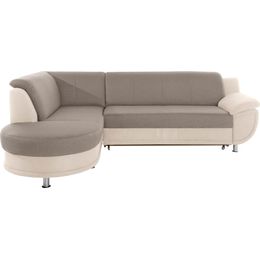 Ecksofa Trendmanufaktur "Rondo 3, zeitlos und bequem, Materialmix, breite Armlehnen, L-Form", beige (beige, tan), B:265cm H:85cm T:190cm, Kunstleder SOFTLUX / Struktur (77% Polyester; 23% Polyacryl);Luxus-Microfaser ALCAZAR (100% Polyester) / Feinstruktur (100% Polyester), Sofas, Ecksofa, wahlweise mit Federkern f&uuml;r mehr Komfort, wahlweise mit Bettfunktion