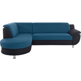 Ecksofa Trendmanufaktur "Rondo 3, zeitlos und bequem, Materialmix, breite Armlehnen, L-Form", schwarz (schwarz, petrol), B:265cm H:85cm T:190cm, Kunstleder SOFTLUX / Struktur (77% Polyester; 23% Polyacryl);Luxus-Microfaser ALCAZAR (100% Polyester) / Feinstruktur (100% Polyester), Sofas, Ecksofa, wahlweise mit Federkern f&uuml;r mehr Komfort, wahlweise mit Bettfunktion