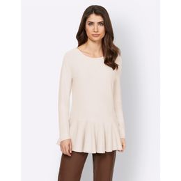 Rundhalspullover Heine "Pullover", Damen, Gr. 38, beige (ecru), 70% Viskose, 30% Polyamid, unifarben, Langarm, Pullover