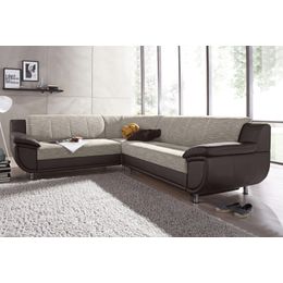 Ecksofa Trendmanufaktur "Rondo 3, zeitlos und modern, im Materialmix, L-Form", braun (braun, sand, beige), B:267cm H:85cm T:247cm, Primabelle-Microfaser;Kunstleder SOFTLUX / Struktur (77% Polyester; 23% Polyacryl), Sofas, Ecksofa, wahlweise Federkern f&uuml;r hohen Sitzkomfort, wahlweise Bettfunktion