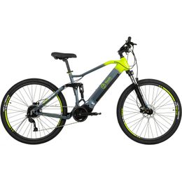 E-Bike Totem "MT-L" Gr. 48, grau (stahlgrau, lime), E-Bikes, 48cm, 29 Zoll (73,66cm), Pedelec, Elektrofahrrad für Damen u. Herren, MTB