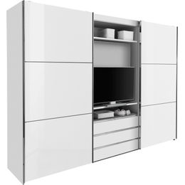 Schwebetürenschrank wimex "Magic by fresh to go", weiß (weiß, außentüren weißglas), B:300cm H:236cm T:65cm, Schränke, tolles EXTRA: mit drehbarem TV-Element, Fronten aus Glas