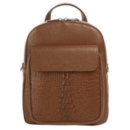 Cityrucksack CLUTY, Gr. B/H/T: 26cm x 22cm x 9cm, braun (cognac), Rindsleder, Leder, modisch, Rucksäcke, echt Leder, Made in Italy