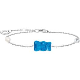 Armband Thomas Sabo "Thomas Sabo x HARIBO Schmuck: Armband mit Goldbär" Gr. 19, blau (silberfarben, blau, kristallweiß, weiß, blau, kristallweiß), Armbänder, Damen, 19, Silber 925 (Sterlingsilber)-Perlen, Silber 925 (Sterlingsilber), Perlen, mit Kristallglas, Zirkonia (synth.) - mit Süßwasserzuchtperle