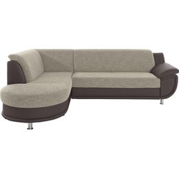 Ecksofa Trendmanufaktur "Rondo 3, zeitlos und bequem, Materialmix, breite Armlehnen, L-Form", braun (braun, sand, beige), B:265cm H:85cm T:190cm, Kunstleder SOFTLUX / Struktur (77% Polyester; 23% Polyacryl);Luxus-Microfaser ALCAZAR (100% Polyester) / Feinstruktur (100% Polyester), Sofas, Ecksofa, wahlweise mit Federkern f&uuml;r mehr Komfort, wahlweise mit Bettfunktion