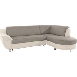 Ecksofa Trendmanufaktur "Rondo 3, zeitlos und bequem, Materialmix, breite Armlehnen, L-Form", beige (beige, tan), B:265cm H:85cm T:190cm, Kunstleder SOFTLUX / Struktur (77% Polyester; 23% Polyacryl);Luxus-Microfaser ALCAZAR (100% Polyester) / Feinstruktur (100% Polyester), Sofas, Ecksofa, wahlweise mit Federkern f&uuml;r mehr Komfort, wahlweise mit Bettfunktion