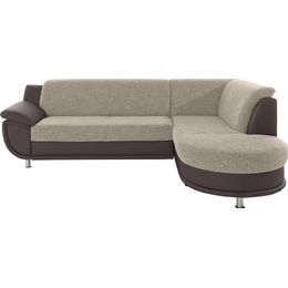 Ecksofa Trendmanufaktur "Rondo 3, zeitlos und bequem, Materialmix, breite Armlehnen, L-Form", braun (braun, sand, beige), B:265cm H:85cm T:190cm, Kunstleder SOFTLUX / Struktur (77% Polyester; 23% Polyacryl);Luxus-Microfaser ALCAZAR (100% Polyester) / Feinstruktur (100% Polyester), Sofas, Ecksofa, wahlweise mit Federkern f&uuml;r mehr Komfort, wahlweise mit Bettfunktion