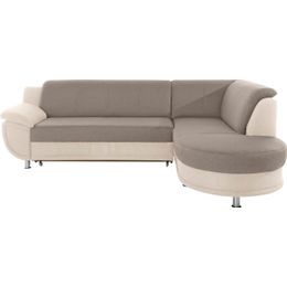 Ecksofa Trendmanufaktur "Rondo 3, zeitlos und bequem, Materialmix, breite Armlehnen, L-Form", beige (beige, tan), B:265cm H:85cm T:190cm, Kunstleder SOFTLUX / Struktur (77% Polyester; 23% Polyacryl);Luxus-Microfaser ALCAZAR (100% Polyester) / Feinstruktur (100% Polyester), Sofas, Ecksofa, wahlweise mit Federkern f&uuml;r mehr Komfort, wahlweise mit Bettfunktion