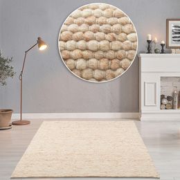 Wollteppich Theko "Alpen", beige (dunkelbeige), B:170cm H:12mm L:240cm, Schurwolle, Teppiche, handgewebter Wendeteppich, meliert, reine Wolle, Wohnzimmer