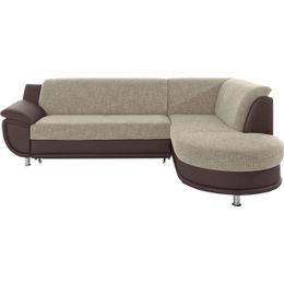 Ecksofa Trendmanufaktur "Rondo 3, zeitlos und bequem, Materialmix, breite Armlehnen, L-Form", braun (braun, sand, beige), B:265cm H:85cm T:190cm, Kunstleder SOFTLUX / Struktur (77% Polyester; 23% Polyacryl);Luxus-Microfaser ALCAZAR (100% Polyester) / Feinstruktur (100% Polyester), Sofas, Ecksofa, wahlweise mit Federkern f&uuml;r mehr Komfort, wahlweise mit Bettfunktion