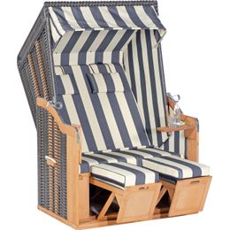 Strandkorb SUNNYSMART "Rustikal 50 Plus, TOPSELLER", grau (korpus: natur, anthrazit bezug: anthrazit, beige), StrandkörbeB:120cm H:160cm T:80cm, 2-Sitzer, komplett montiert, B:120cm H:160cm T:80cm