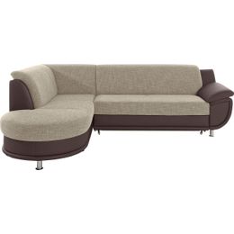 Ecksofa Trendmanufaktur "Rondo 3, zeitlos und bequem, Materialmix, breite Armlehnen, L-Form", braun (braun, sand, beige), B:265cm H:85cm T:190cm, Kunstleder SOFTLUX / Struktur (77% Polyester; 23% Polyacryl);Luxus-Microfaser ALCAZAR (100% Polyester) / Feinstruktur (100% Polyester), Sofas, Ecksofa, wahlweise mit Federkern f&uuml;r mehr Komfort, wahlweise mit Bettfunktion