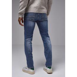 Slim-fit-Jeans Street One MEN Gr. 34, Länge 34, blau (indigo blau random wash), Herren, Jeans, 99% Baumwolle, 1% Elasthan, unifarben, Jeans, 5-Pocket-Style