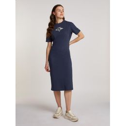 Shirtkleid Tommy Hilfiger "REG SCRIPT TEE DRESS SS", Damen, Gr. M (38), N-Gr, blau (schwarz night navy), Jersey, Obermaterial: 100% Baumwolle, unifarben, casual, regular fit knielang, Rundhals, Kurzarm abgesteppt, Kleider, mit Logoschriftzug