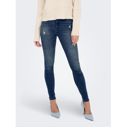 Skinny-fit-Jeans Only "ONLROSE HW SKINNY DNM GUA NOOS", Damen, Gr. XS (34), Länge 32, blau (medium blau denim), Denim/Jeans, Obermaterial: 56% Baumwolle, 39% Polyester, 3% Viskose, 2% Elasthan, unifarben, modisch, skinny fit, Jeans