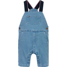 Latzhose Tommy Hilfiger "DENIM DUNGAREE" Gr. 56, N-Gr, blau (denim medium), Baby, Denim/Jeans, Obermaterial: 76% Baumwolle, 23% Polyester, 1% Elasthan, unifarben, Hosen, mit Logostickereien, mit Knopfverschluss