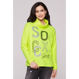 Rollkragenpullover SOCCX, Damen, Gr. L, grün (neon lime), Material: 63% Polyester, 33% Viskose, 4% Elasthan, bedruckt, Glitzermuster, casual, oversize normal, Rundhals, Pullover, aus Feinstrick