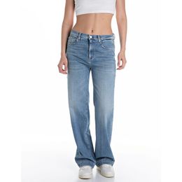 Straight-Jeans Replay "MELJA", Damen, Gr. 27, Länge 30, blau (medium blau), Denim/Jeans, Obermaterial: 80% Baumwolle, 16% Lyocell, 3% Elastomultiester, 1% Elasthan, casual, straight fit lang, Jeans, mit weitem Bein