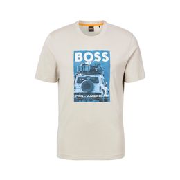 T-Shirt BOSS Orange "Shirt Te_mextour" Gr. L, beige (light beige271), Herren, Jersey, Obermaterial: 100% Baumwolle, bedruckt, Shirts, mit Print