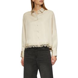 Langarmbluse s.Oliver Gr. 34, beige, Damen, Web, Obermaterial: 52% Polyester, 48% Viskose, unifarben, Blusen, mit Spitze am Saum