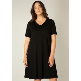 Shirtkleid Base Level Curvy "Abernathy", Damen, Gr. 58 (60), N-Gr, schwarz, Jersey, Obermaterial: 94% Viskose, 6% Elasthan, unifarben, Basic, figurumspielend, V-Ausschnitt, Kurzarm abnehmbar, Kleider, In leicht ausgestellter Form