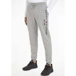 Sweathose Tommy Hilfiger "BASIC BRANDED SWEATPANTS" Gr. L, N-Gr, grau (light grau heather), Herren, Web, Obermaterial: 100% Baumwolle, unifarben, bestickt, Hosen, mit großem Tommy Hilfiger Schriftzug