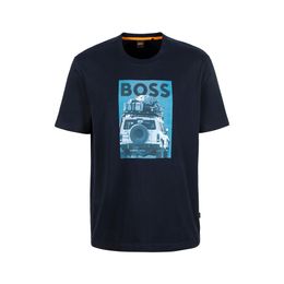 T-Shirt BOSS Orange "Shirt Te_mextour" Gr. L, blau (dunkelblau404), Herren, Jersey, Obermaterial: 100% Baumwolle, Shirts, mit Print