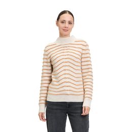 BETTY & CO Strickpullover BETTY & CO "Betty & Co Strickpullover mit Rundhalsausschnitt", Damen, Gr. 36, braun (weiß, camel), Strick, Obermaterial: 63% Polyester recycelt, 25% Polyacryl, 5% Wolle, 4% Polyamid, 3% Elasthan., casual, lässig geschnitten lang, Pullover, Struktur