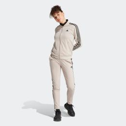 Trainingsanzug adidas Sportswear "W 3S TR TS" Gr. L, beige (wonder beige, schwarz), Damen, Obermaterial: 100% Polyester, gestreift, Sportanzüge