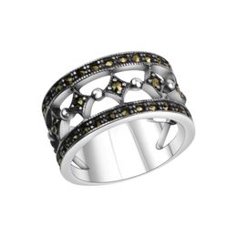 Fingerring ZEEme "Silber 925 oxidiert mit 40x Markasit" Gr. 52, schwarz (schwarz, schwarz), Fingerringe, Damen, 052 (16,6), Silber 925 (Sterlingsilber)