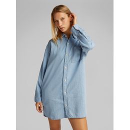 Jeanskleid Calvin Klein Jeans "TENCEL LOOSE SHIRT DENIM DRESS", Damen, Gr. L (40), N-Gr, blau (denim medium), Jersey, Obermaterial: 50% Baumwolle, 40% Lyocell, 10% Modal, unifarben, feminin, lässig geschnitten, Langarm Ärmel mit Ärmelschlitz 1-Knopf-Manschette, Kleider, mit Logostickerei