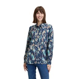 BETTY & CO Hemdbluse BETTY & CO "Betty & Co Hemdbluse mit Print" Gr. 36, blau (blau, camel), Damen, Obermaterial: 100% Viskose., Blusen