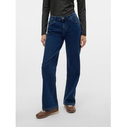 Véro Moda Weite Jeans VERO MODA "VMELLY MR WIDE JEANS BLUE NOOS" Gr. L (40), Länge 30, blau (dunkelblau denim), Damen, Denim/Jeans, Obermaterial: 70% Baumwolle, 29% Polyester, 1% Elasthan, Abriebeffekte, Jeans