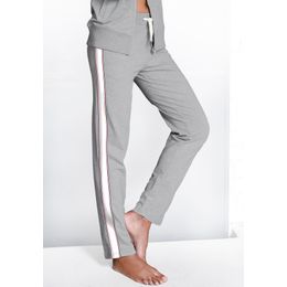 H.I.S. Relaxhose H.I.S Gr. 36/38, N-Gr, grau (grau melange), Damen, Sweatware, Obermaterial: 70% Baumwolle, 27% Polyester, 3% Elasthan, meliert, unifarben mit Farbeinsatz, Hosen, mit seitlichen Tapestreifen, Loungewear, Loungeanzug