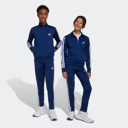 Trainingsanzug adidas Sportswear "J 3S TR TS 205", Kinder, Gr. 128, blau (dunkelblau, weiß), Obermaterial: 100% Polyester, sportlich, Sportanzüge