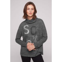 Rollkragenpullover SOCCX, Damen, Gr. L, schwarz, Material: 53% Viskose, 43% Polyester, 4% Elasthan, bedruckt, Glitzermuster, casual, oversize normal, Rundhals, Pullover, aus Feinstrick