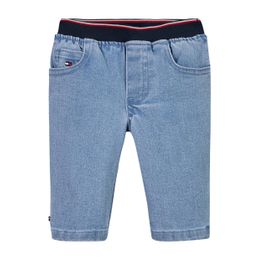 Schlupfjeans Tommy Hilfiger "MICRO GLOBAL STRIPE DENIM PANTS", Baby, Gr. 92, N-Gr, blau (denim medium), Denim/Jeans, Obermaterial: 76% Baumwolle, 23% Polyester, 1% Elasthan, unifarben, Basic, normal, Jeans, mit Logostickereien