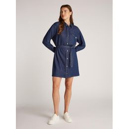 Jeanskleid Calvin Klein Jeans "BELTED TENCEL DENIM SHIRT DRESS", Damen, Gr. L (40), N-Gr, schwarz (denim schwarz), Jersey, Obermaterial: 50% Baumwolle, 40% Lyocell, 10% Modal, unifarben, feminin, regular fit, Ärmel mit Ärmelschlitz 1-Knopf-Manschette, Kleider, mit Logostickerei