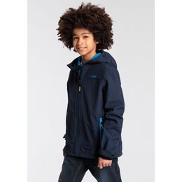 Softshelljacke CMP "KID SOFTSHELL JACKET FIX HOOD für Kinder" Gr. 140, blau (b.blau, river), Kinder, Softshell, Obermaterial: 96% Polyester, 4% Elasthan. Innenseite: 100% Polyester, Jacken, Atmungsaktiv & Wärmeisolierend & Wasserabweisend