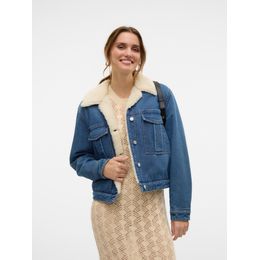 Véro Moda Jeansjacke VERO MODA "VMGISLA LS TEDDY DNM JACKET GU3280" Gr. L (40), blau (medium blau denim), Damen, Denim/Jeans, Obermaterial: 80% Baumwolle, 20% Polyester, unifarben, Jacken