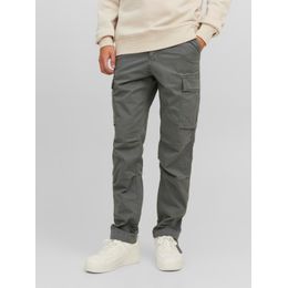 Jack & Jones Cargohose JACK & JONES "JPSTACE JJTUCKER CARGO AMA NOOS" Gr. 28, Länge 32, grau (32sedona sage), Herren, Web, Obermaterial: 97% Baumwolle, 3% Elasthan, unifarben, Hosen