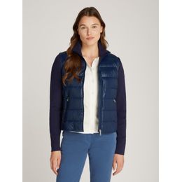 Steppjacke Tommy Hilfiger "LW DOWN FEMININE GLOSS KNIT JKT", Damen, Gr. L (40), blau (schwarz night navy), Web, Obermaterial: 100% Polyamid, unifarben, casual, normal hüftlang, Langarm, Jacken, mit leichter Wattierung