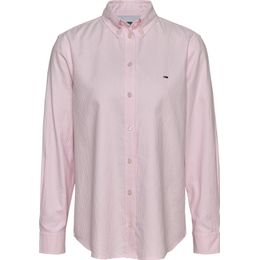 Hemdbluse Tommy Jeans "TJW REG OXFORD SHIRT" Gr. L (40), pink (pink, weiß), Damen, Web, Obermaterial: 100% Baumwolle, gestreift, Blusen, mit Logostickerei