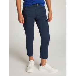 Cargohose Tommy Hilfiger "WOVEN CARGO PANT" Gr. 5 (110), N-Gr, blau (schwarz night navy), Jungen, Web, Obermaterial: 69% Baumwolle, 27% Polyamid, 4% Elasthan, unifarben, Hosen, im Cargo-Stil