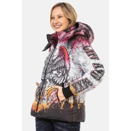 Cipo & Baxx Cipo & Baxx Damen Winterjacke &raquo;Jacken&laquo; mit Kapuze mit knalligem Allover-Print, WM130 beige M