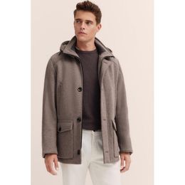 Bugatti Langjacke mit Kapuze mit Steppnähten taupe 48 48 Aufgesetzte Taschen, Brusttasche, Doppelpaspeltasche