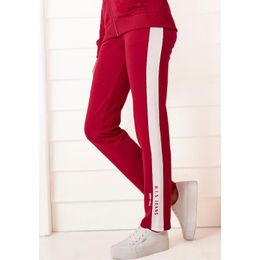 H.I.S. H.I.S Relaxhose mit weißem Seitenstreifen und Logodruck, Loungeanzug rot 32/34 - N-Gr N-Gr 32/34 Sportliche Relaxhose mit Seitenstreifen